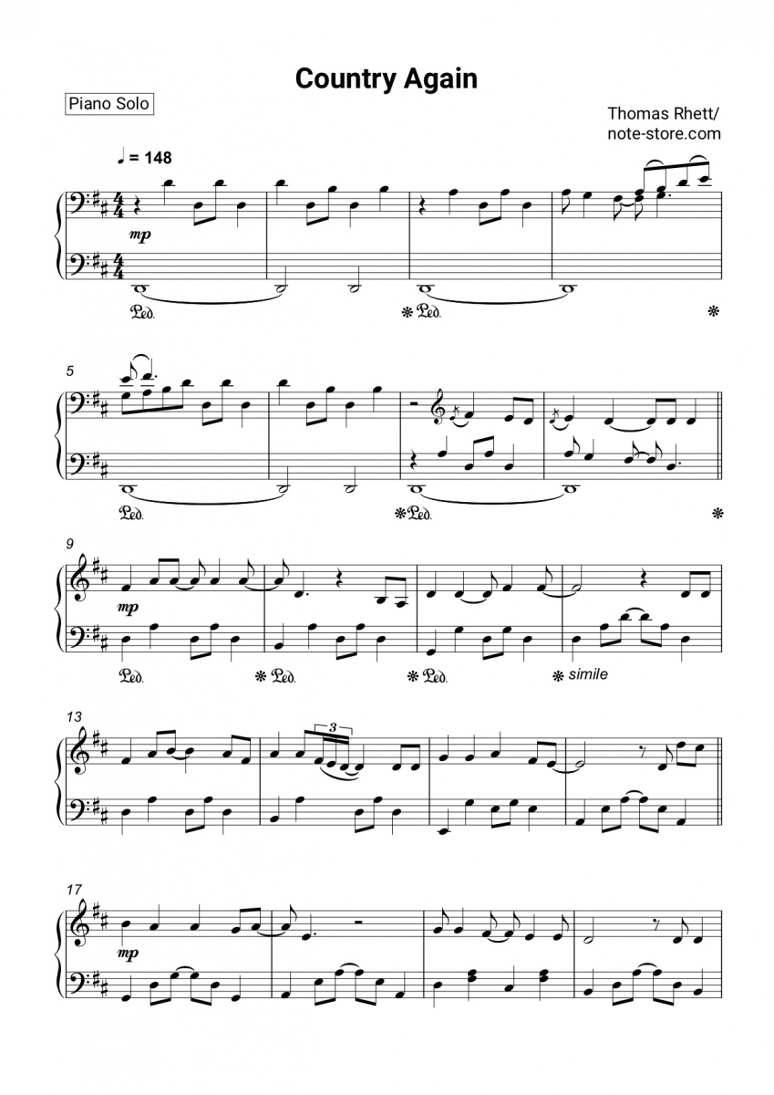 Thomas Rhett - Country Again ноты для фортепиано в Note-Store.ru ...