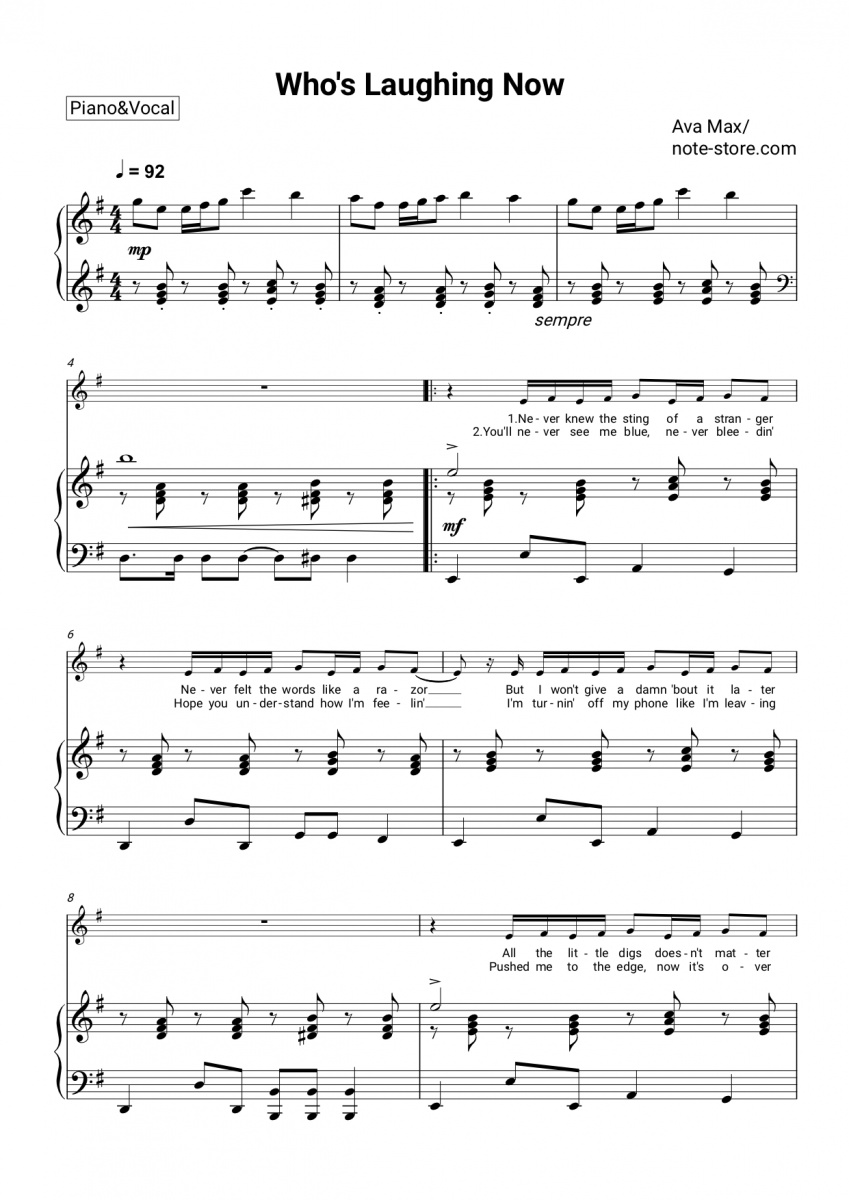 Ava Max - Who's Laughing Now ноты для фортепиано в Note-Store.ru ...