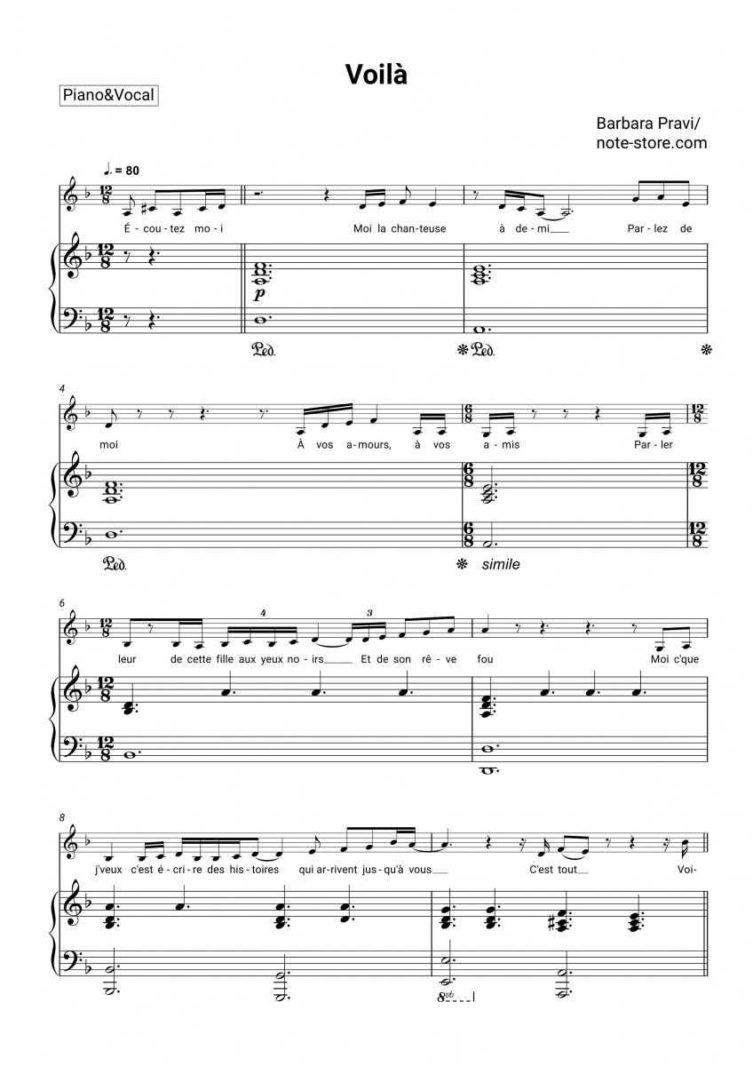 Barbara Pravi - Voilà ноты для фортепиано в Note-Store.ru | Пианино&Вокал SKU PVO0040023