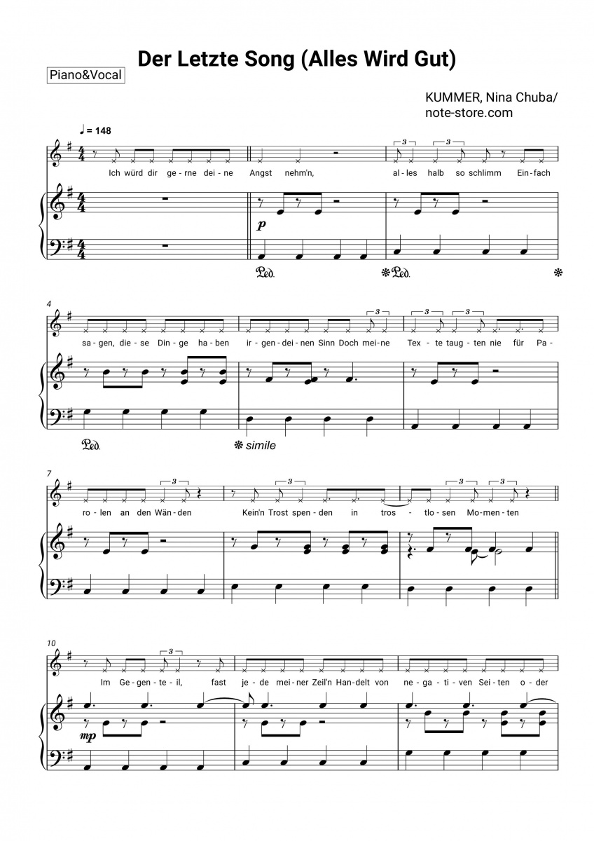 KUMMER, Nina Chuba - Der Letzte Song (Alles Wird Gut) ноты для ...